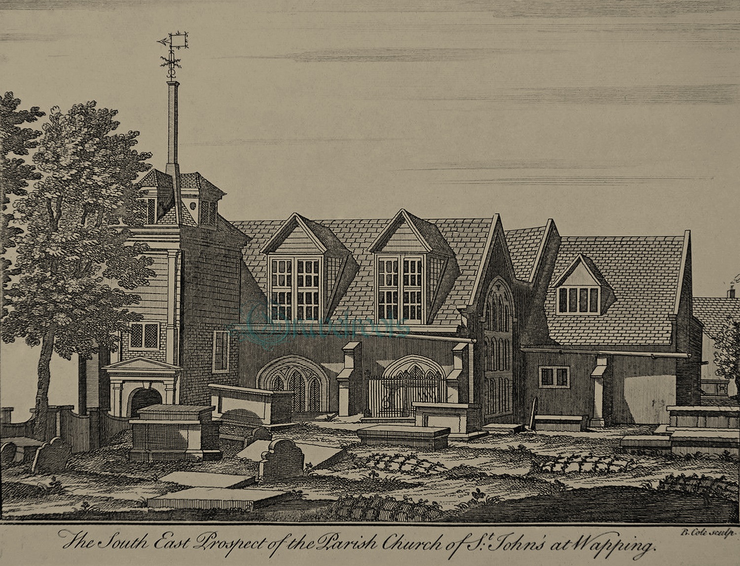 Ref165, old image of church of St Johns at Wapping, London part of ...